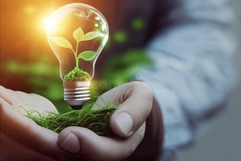 Hand Holding Light Bulb with a Sprout Stock Image - Image of human ...