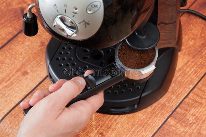 Man Hand with Handle for Coffee Machine Stock Image - Image of fragrant ...