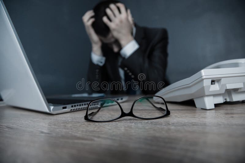 Man Hand in Head with Working Table Stock Photo - Image of person ...