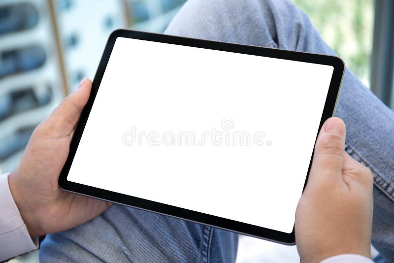 Man Hand Hold Computer Tablet Con Pantalla Aislada Imagen de archivo ...