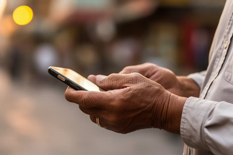 Hand hold mobile phone stock illustration. Illustration of ...