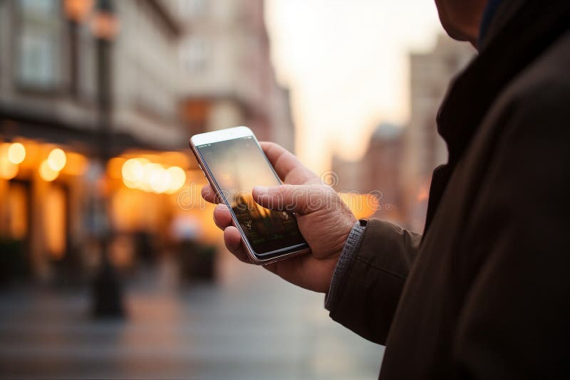 Hand hold mobile phone stock illustration. Illustration of business ...