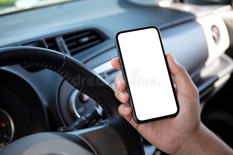 Man Hand Hold Phone with Screen the Car Stock Image - Image of ...