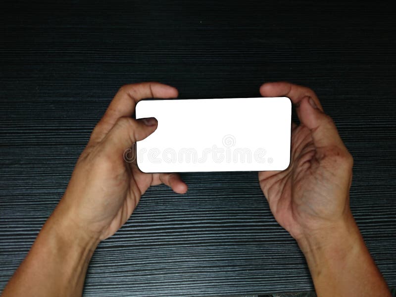 Close Up, Man Hand Hold, Touch, Swipe Black Smartphone, White Screen at ...