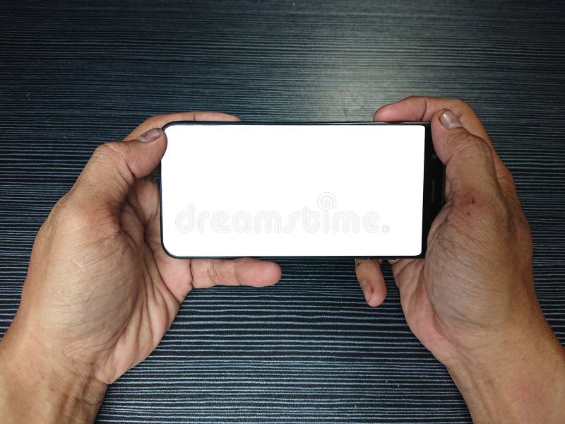 Close Up, Man Hand Hold, Touch, Swipe Black Smartphone, White Screen at ...
