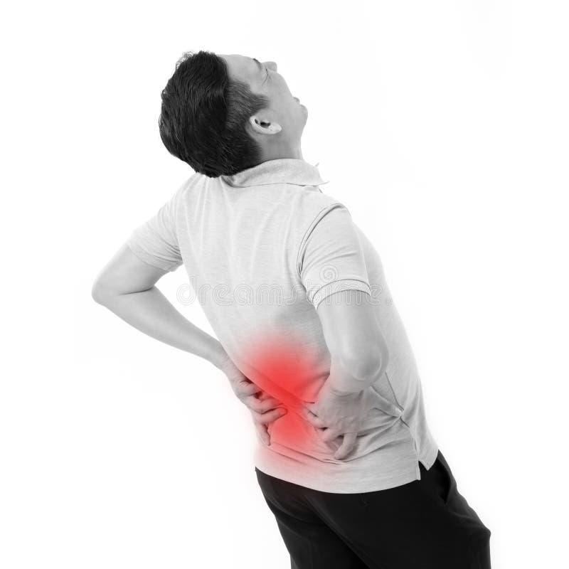 Man Suffering from Back Pain, Hand Holding Back Stock Photo - Image of ...