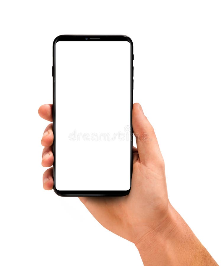 Man Hand Holding the Black Smartphone with Blank Screen Stock Photo ...