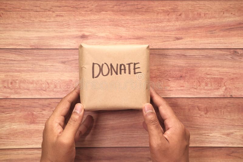 Man Hand Holding Donation Box, Top View Stock Photo - Image of deal ...