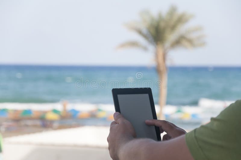 Man Hands Holding Ebook Reader Stock Photo - Image of computer, resort ...