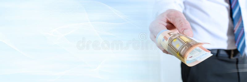 Man Hand Holding Euro Notes; Panoramic Banner Stock Photo - Image of ...