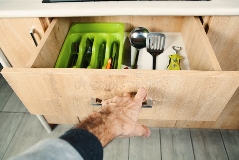 Man Hand Holding Kitchen Door Stock Photo - Image of cookware, chef ...