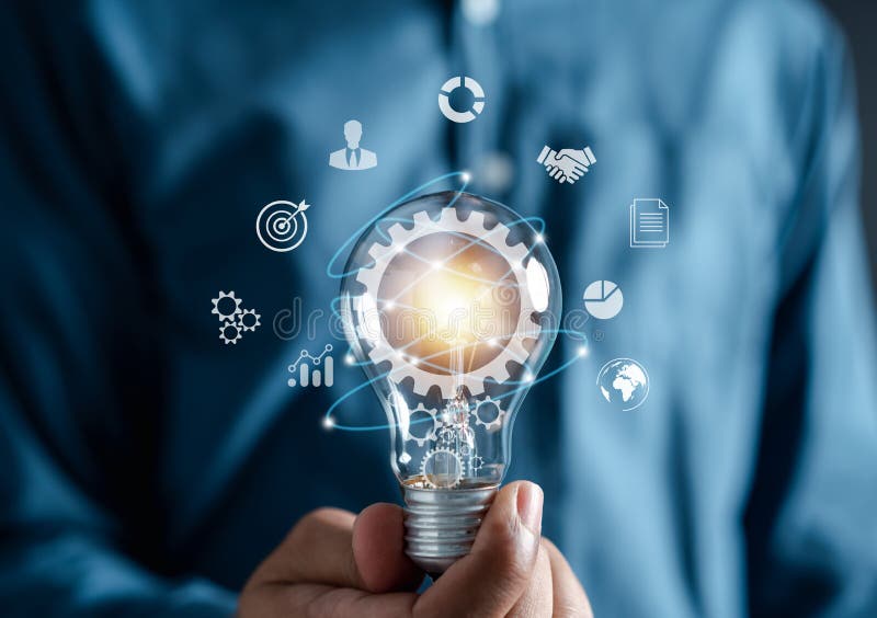 Man Hand Holding Lightbulb with Learning Educate Which for Mind ...