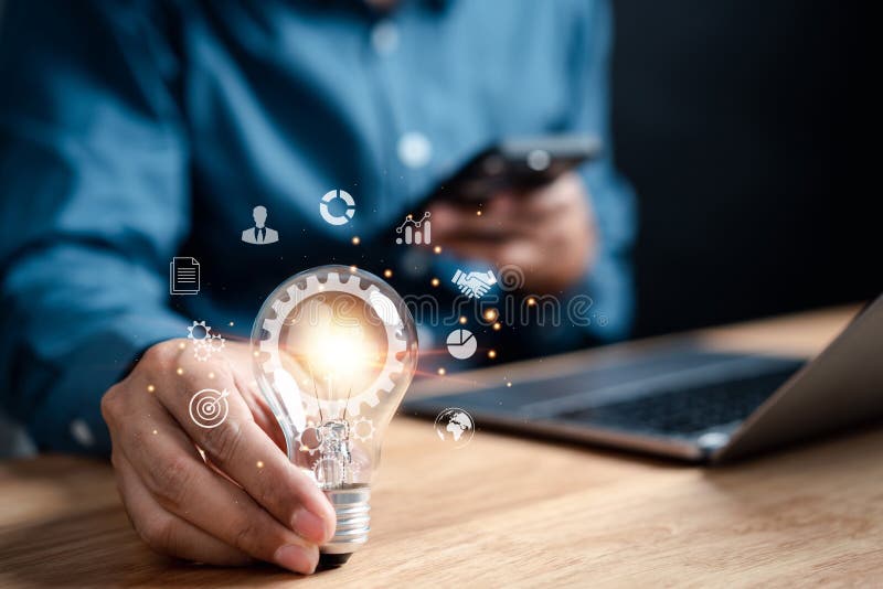 Man Hand Holding Lightbulb with Learning Educate Which for Mind ...