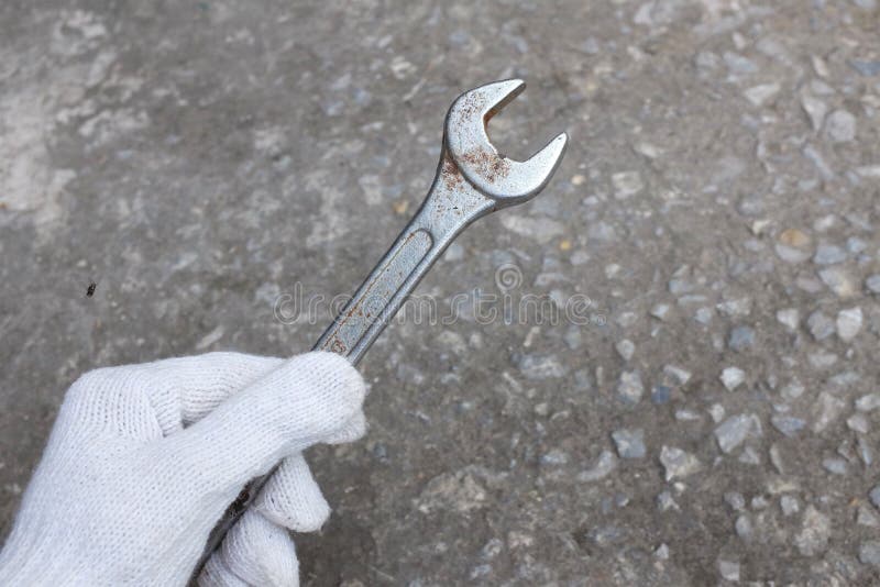 Man Hand Holding Old Rusty Spanner Mechanic Tool Stock Image - Image of ...