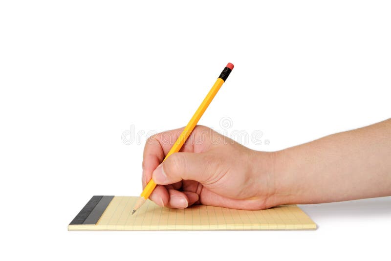 A Man Hand Holding a Pencil on Top of Notes Stock Image - Image of ...