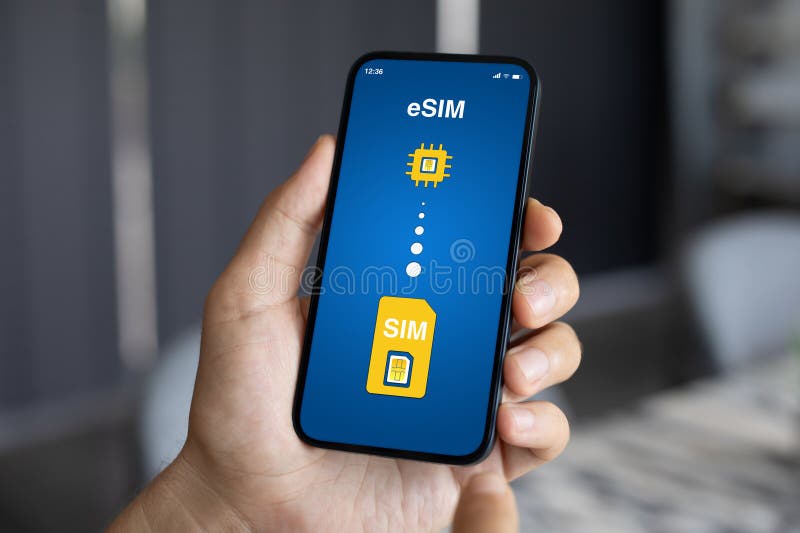 Man Hand Holding Phone with Sim Card Replacement on ESim Stock Image ...