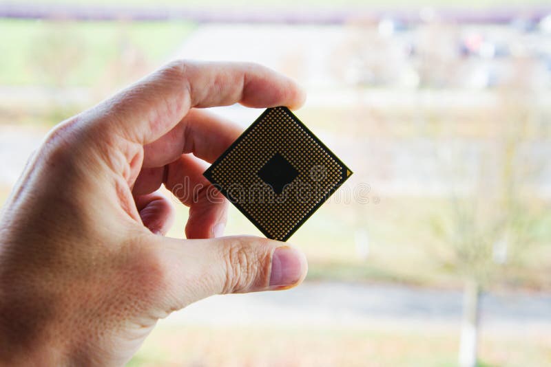 Man Hand Holding Processor or Computer CPU Chip Stock Image - Image of ...
