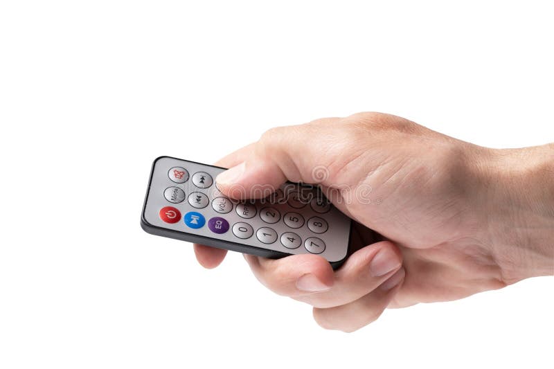 Man Hand Holding a Remote Control Isolated White Background. Stock ...