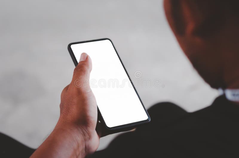 Man Hand Holding Smartphone Mock Up Blank Screen for Advertising Text ...