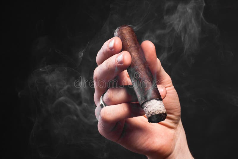 Man Hand Holding Smoking Brown Cigar Stock Image - Image of fingers ...