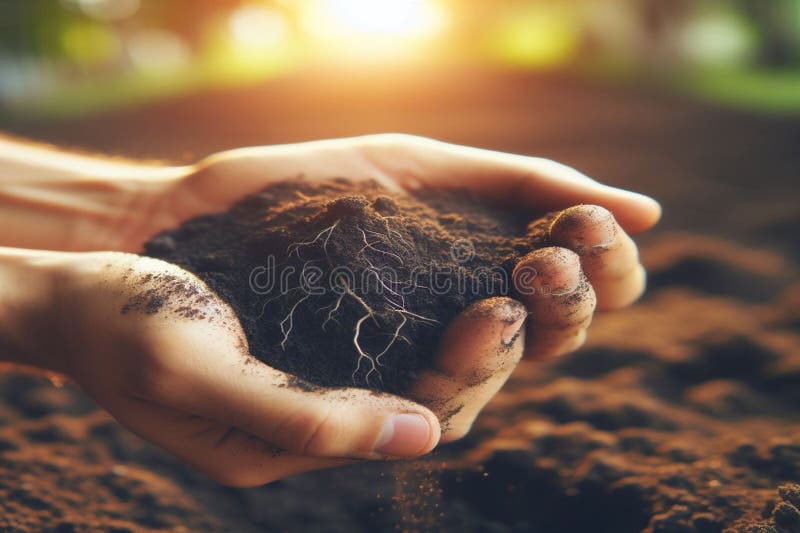 Man hand holding a soil stock illustration. Illustration of hand ...