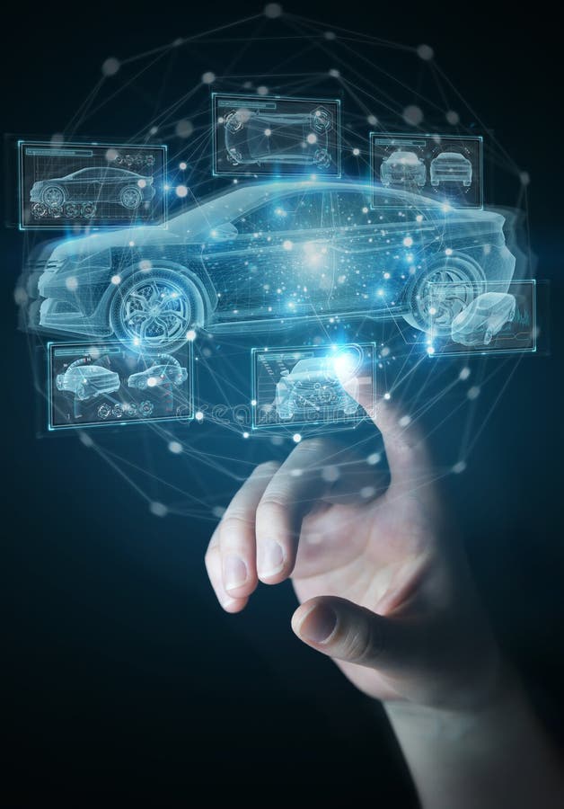 Holographic Smart Car Interface Projection on Blue Background 3D ...