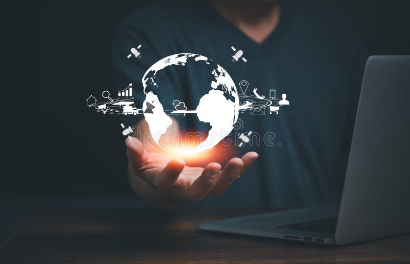 Man Hand Holding Virtual Digital Global Internet Link Connection ...