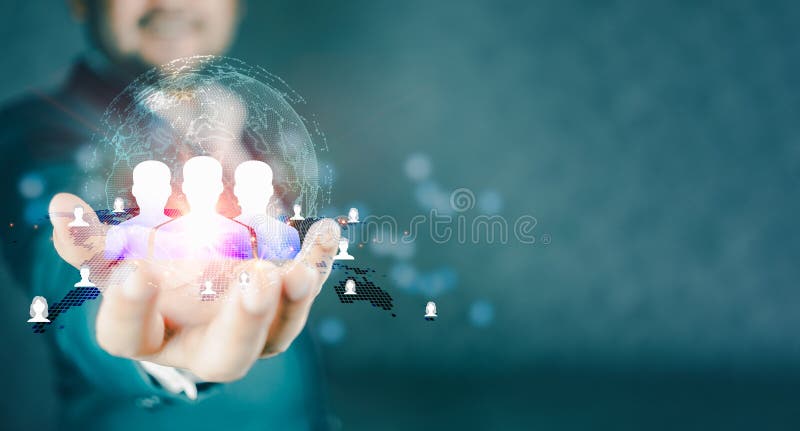 Man Hand Holding Virtual Global Internet Connection. Business ... Man Hand Holding Virtual Global Internet Connection. Business ...