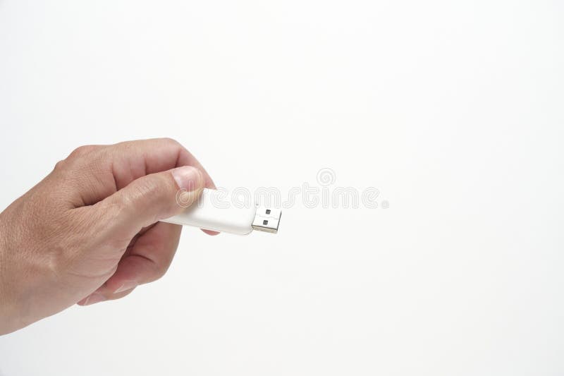 Man Hand Holds USB Flash Drive, on White Background. Stock Image ...