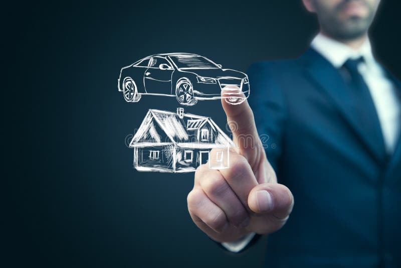 Man Hand House and Car in Screen Stock Photo - Image of house, home ...