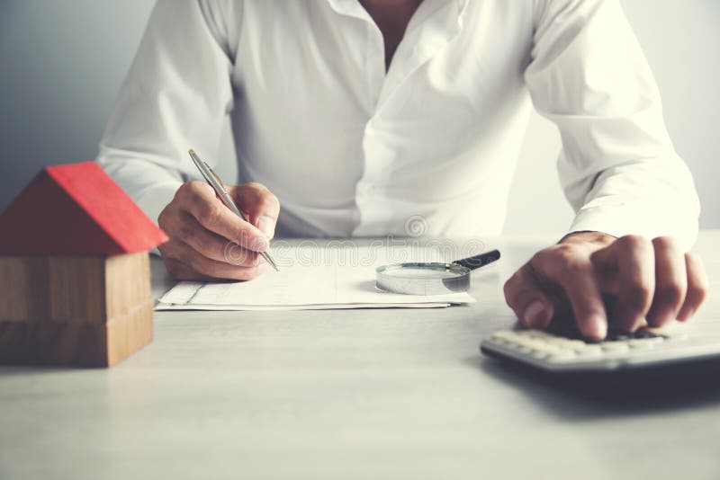 Man Hand House Model with Document Stock Image - Image of business ...