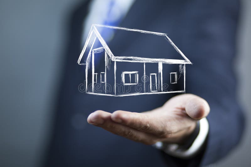 Man Hand House Model in Screen Stock Photo - Image of architect ...