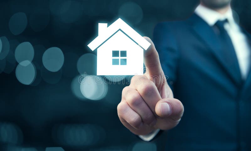 Man Hand House on Virtual Screen Stock Image - Image of presentation ...