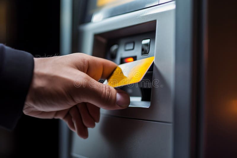 Inserting Credit Card To Bank Atm Stock Illustration - Illustration of ...