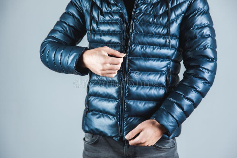 Man Hand Jacket on Gray Background. Stock Photo - Image of jacket, male ...