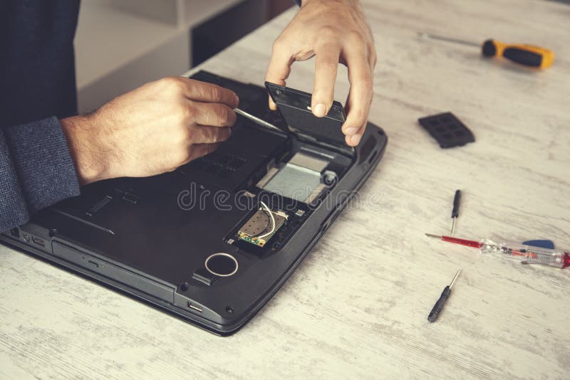 Man Hand Laptop Disassembling Stock Photo - Image of closeup, hands ...