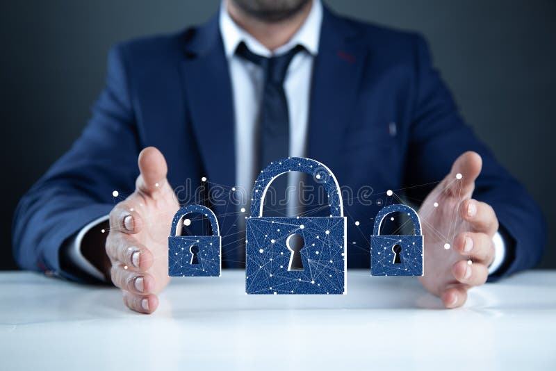 Man hand lock in screen stock illustration. Illustration of computer ...