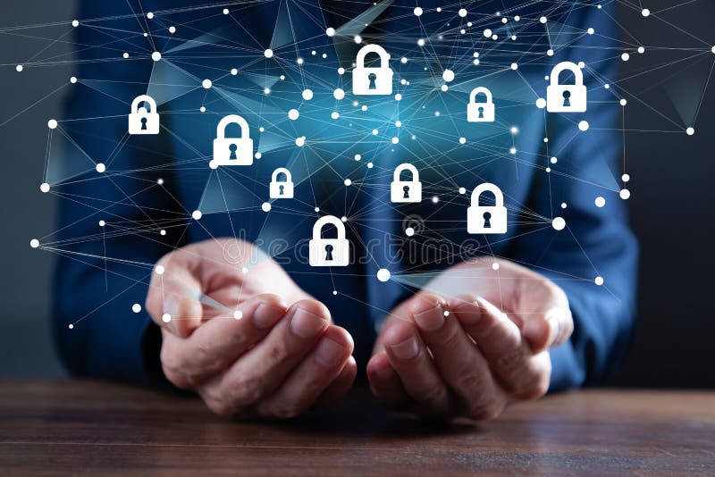 Man hand lock on screen stock image. Image of data, intelligence ...