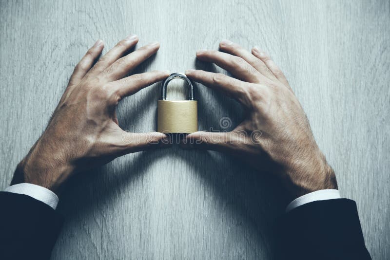 Man hand lock on table stock image. Image of code, digital - 256277345