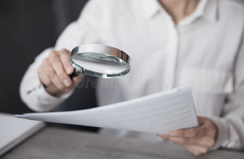 A Man Hand Magnifier and Document Stock Image - Image of glass, paper ...