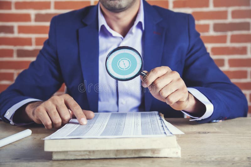 Man Hand Magnifier and Document Stock Image - Image of look, legal ...
