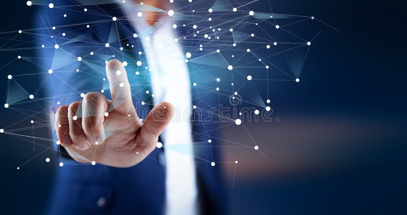 Man hand network in screen stock photo. Image of network - 192430318