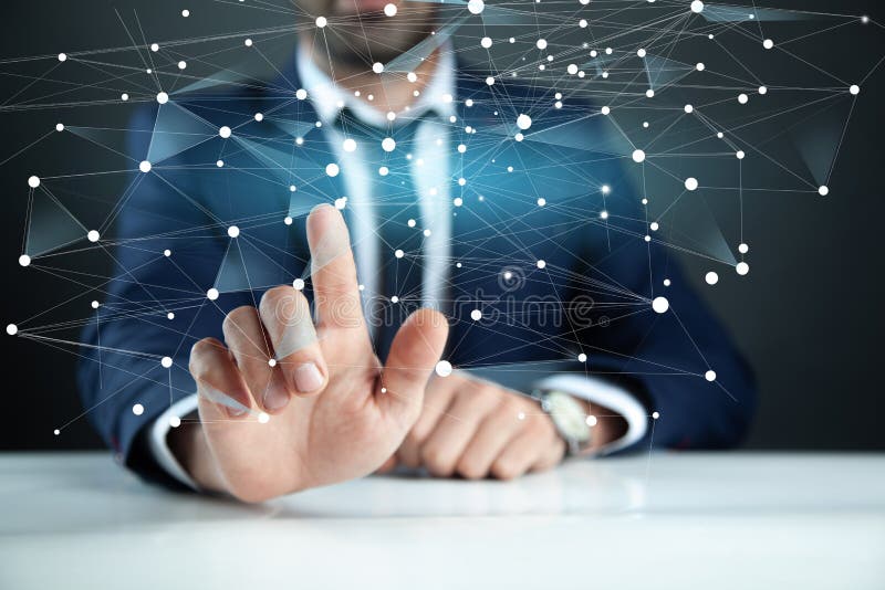 Man hand network in screen stock photo. Image of connect - 192430334