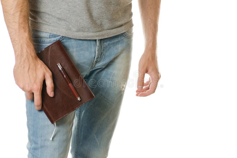 Man in a Hand Notepad and Pen Stock Photo - Image of drawing, concept ...