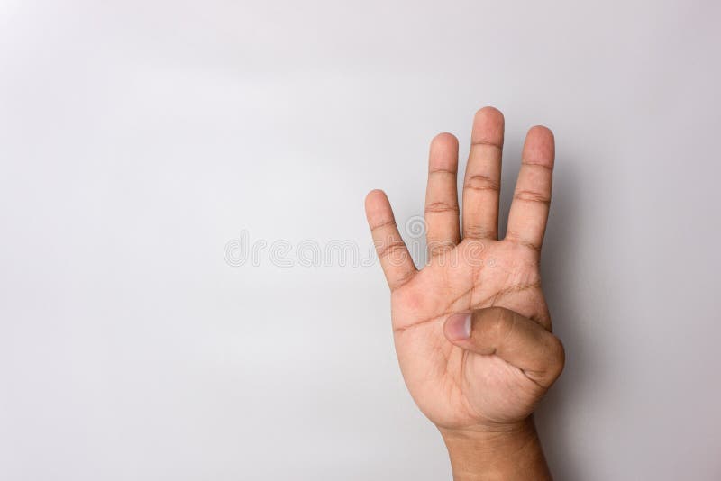 Man Hand Number Four Gesture. Number 4 Hand Sign Isolated on White ...