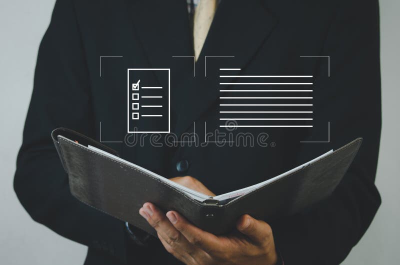 Man Hand Open Book Digital Business Document Screen Virtual Concept ...