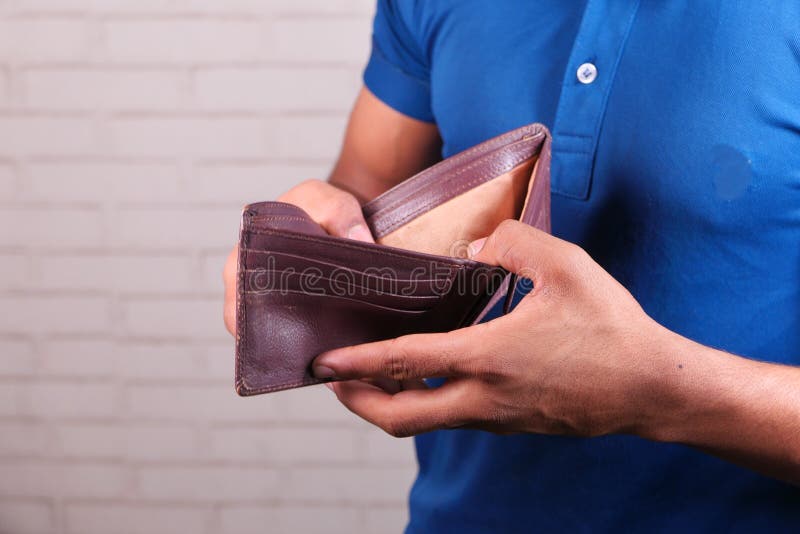 Man Hand Open an Empty Wallet with Copy Space. Stock Image - Image of ...