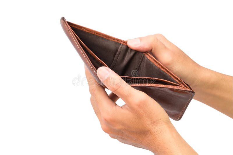 Man Hand Open an Empty Wallet Isolated on White Background with Stock ...
