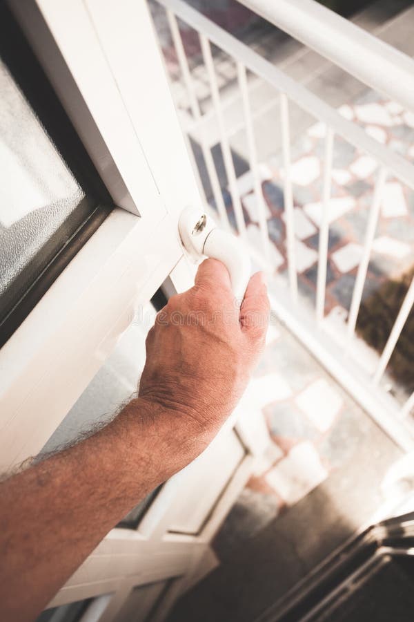 Man Hand Open Entrance House Door Going Outside Stock Photo - Image of ...