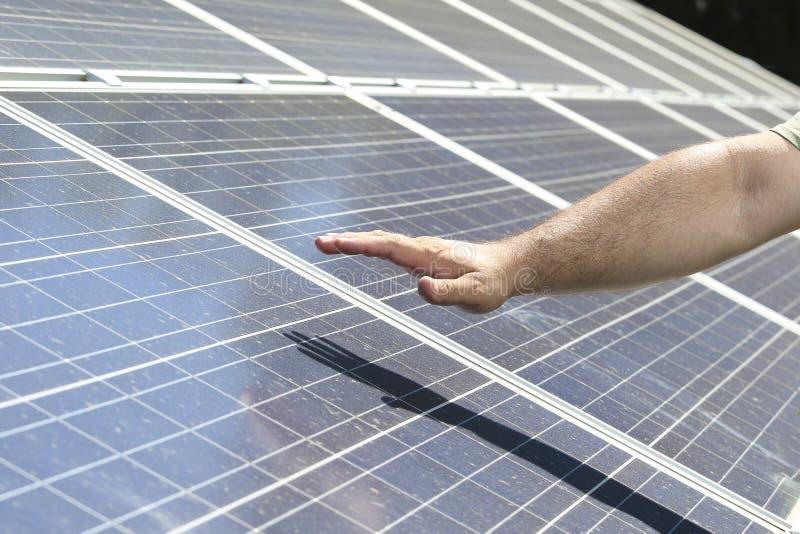 Man Hand Over Solar Panel, Green Energy Stock Image - Image of panel ...
